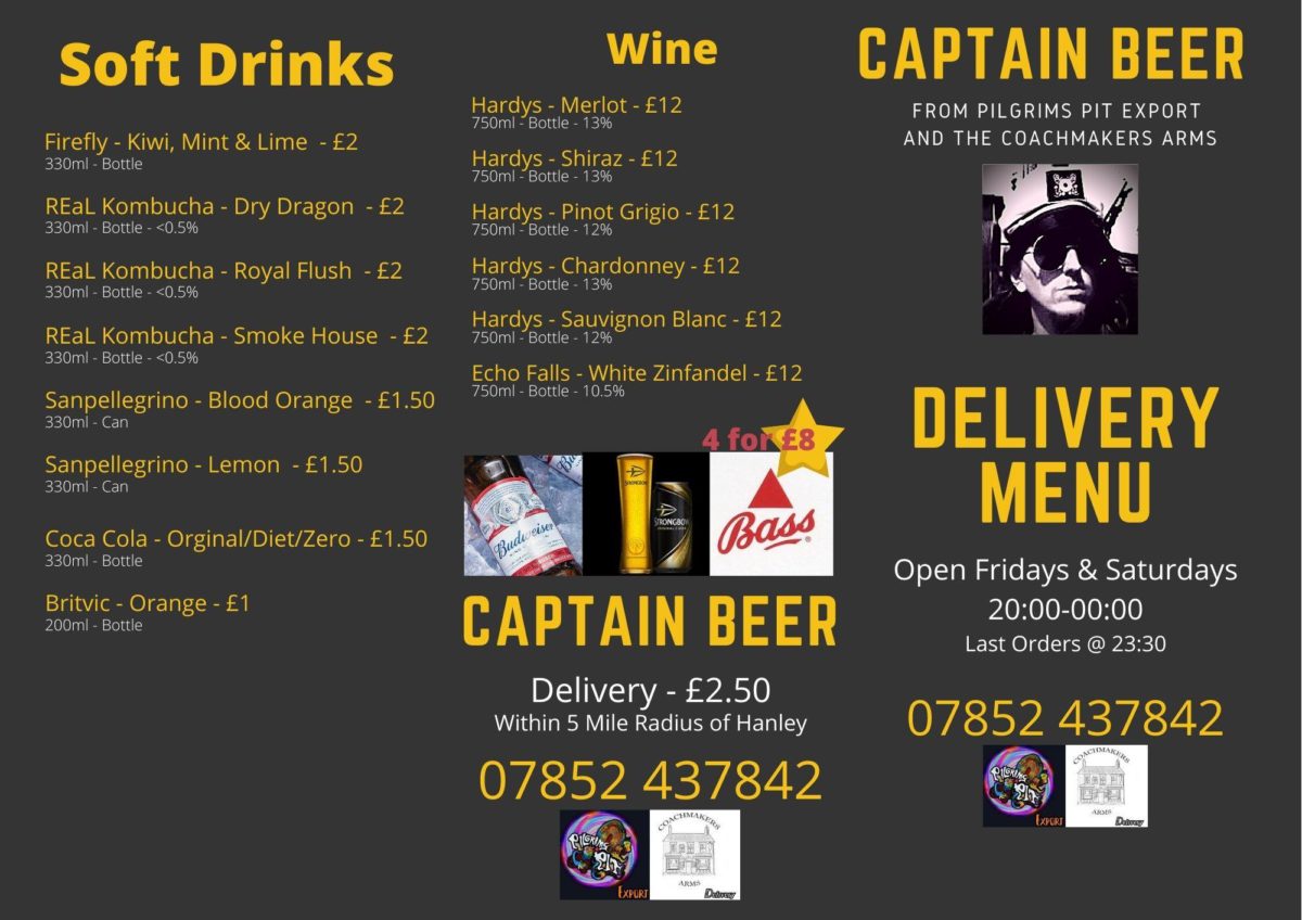 Captain Beer Drinks Delivery Service – The Coachmakers Arms – Hanley